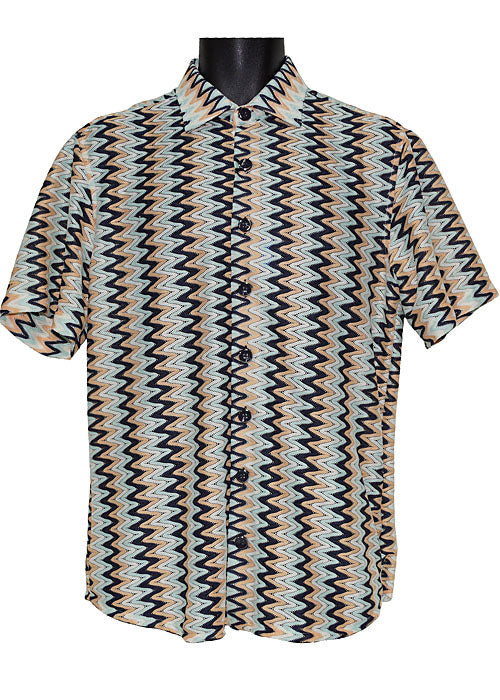 Lanzino Shirt # SSL122 Aqua - Short Sleeve Casual Shirts