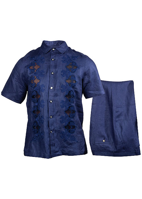 Prestige Linen Shirt/Pants Set # LUX464 Navy